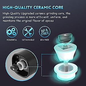 Rechargeable Electric Salt and Pepper Grinder Set, Adjustable Coarseness Automatic Salt or Pepper Mill Shakers, With Charging Base, USB Type-C Cable, LED Lights, One Hand Tact Switch Operation