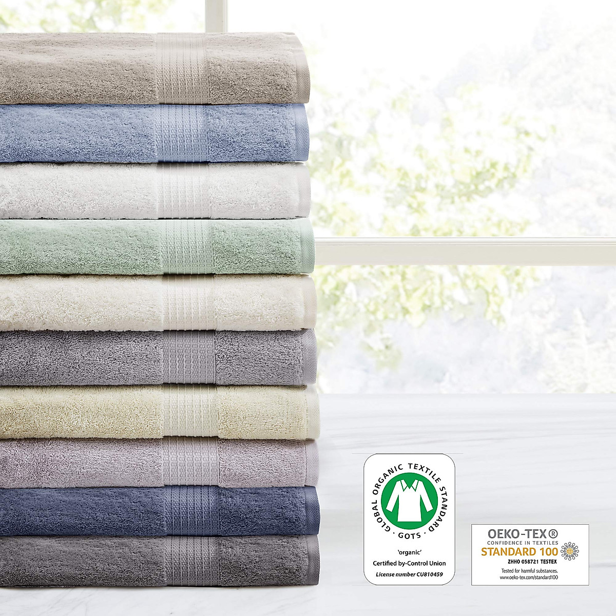 Madison Park Organic 100% Cotton Bathroom Towel Set, Hotel & Spa Quality Highly Absorbent, Quick Dry, Include for Shower, Handwash & Facial Washcloth, Multi-Sizes, Ivory
