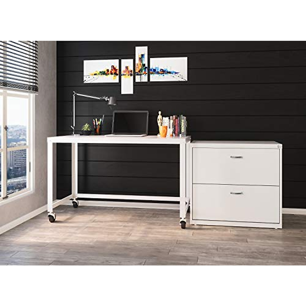 Office Dimensions 21647 White RTA 48" Wide Mobile Metal Desk Workstation Home Office Collection