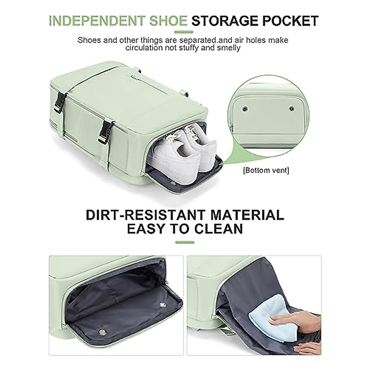 Large Travel Backpack for Women Carry On Airline Flight Approved Expandable Work Personal Item size Backpack Bag with Laptop compartment for College Men Waterproof Hiking Mochila de Viaje MintGreen