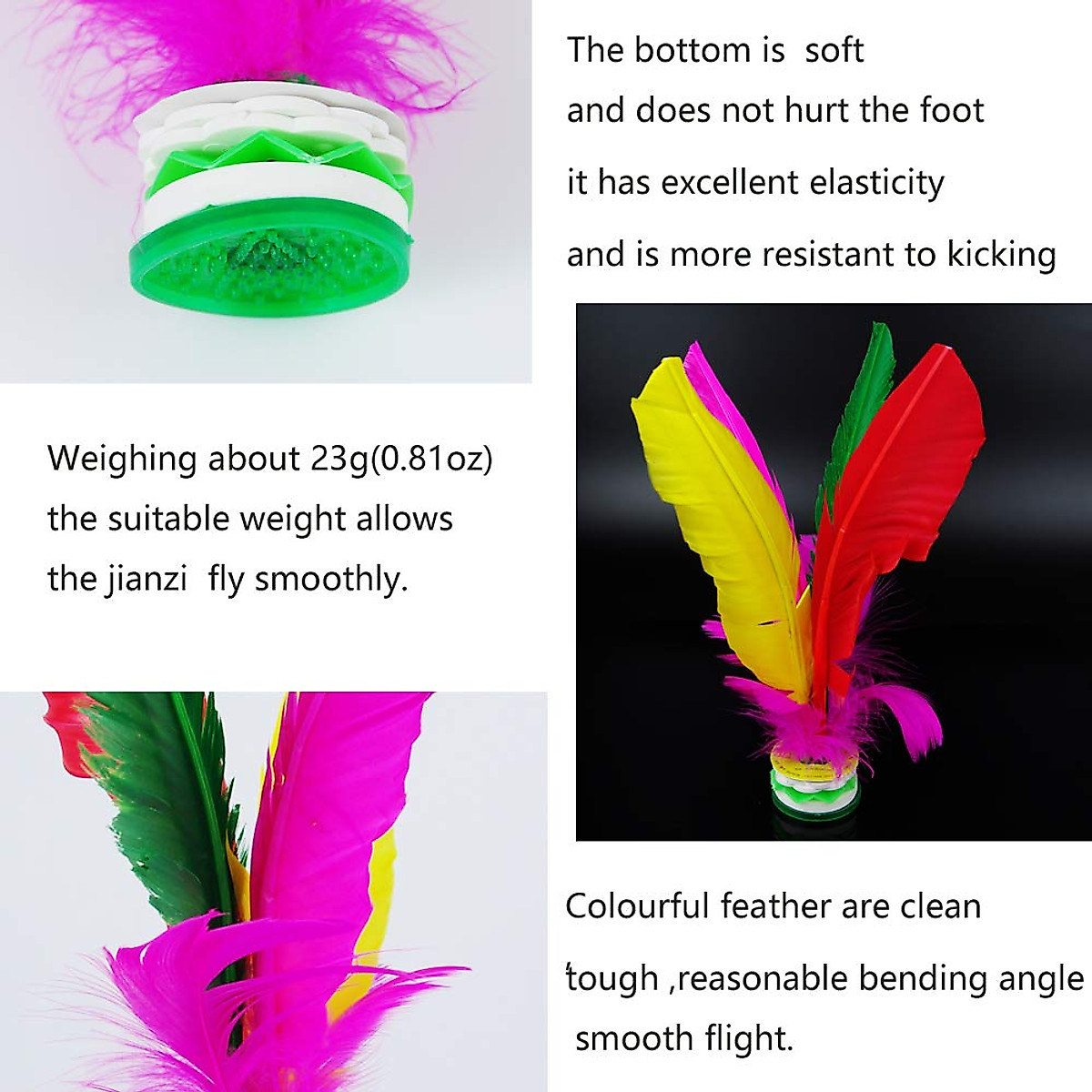 Jianzi 3 Pack Chinese Jianzi Kick Shuttlecock Colorful Feather Foot Sports Outdoor Toy Game