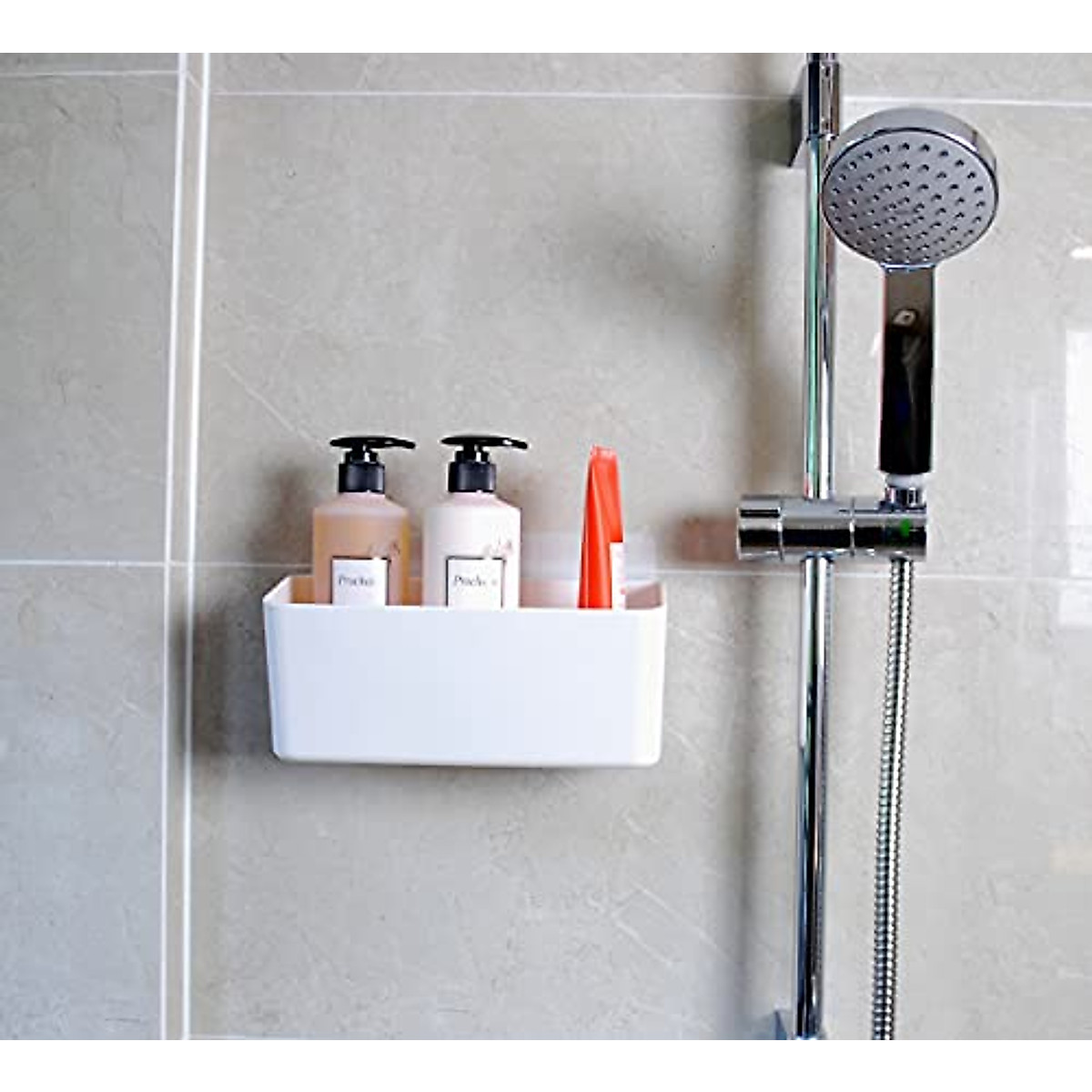 LADYBEE7LES Bath Shelve, Adhesive Shelf Shower Caddy Bathroom Organizer, No Drill Wall Mounted Shower Caddy Basket plastic，White Storage Rack for Bathroom/Kitchen