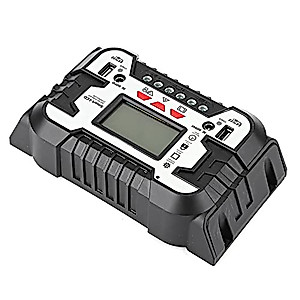 Solar Charge Controller, Solar Charge Controller MPPT Dual USB LCD Display 2.4A 12V24V IP32 Waterproof (50A)