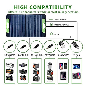 BLUERISE 60W Solar Panel Monocrystalline ETFE Cover Portable Foldable Solar Charger for Portable Power Station Generator, iPhone, Ipad, Laptop USB QC 3.0, Typc C Output for Outdoor Camping Van RV Trip