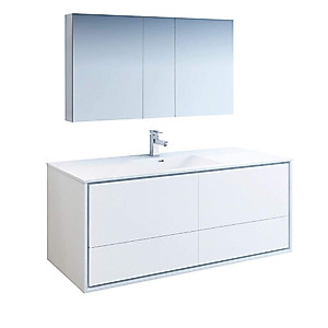 Fresca Catania 60" Glossy White Wall Hung Single Sink Modern Bathroom Vanity w/Medicine Cabinet
