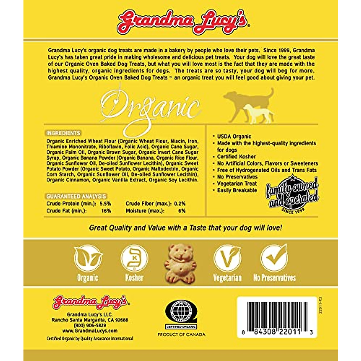 Grandma Lucy's Organic Oven Baked Dog Treats - Banana & Sweet Potato, 14 oz