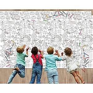 Wiooffen 2pcs Giant Thanksgiving Coloring Tablecloth Posters Activity 82”x 47” for Kids, Autumn Big Fall Paper Color-in Poster Table Cover Arts and Crafts for Kids Preschool Kindergarten Classroom