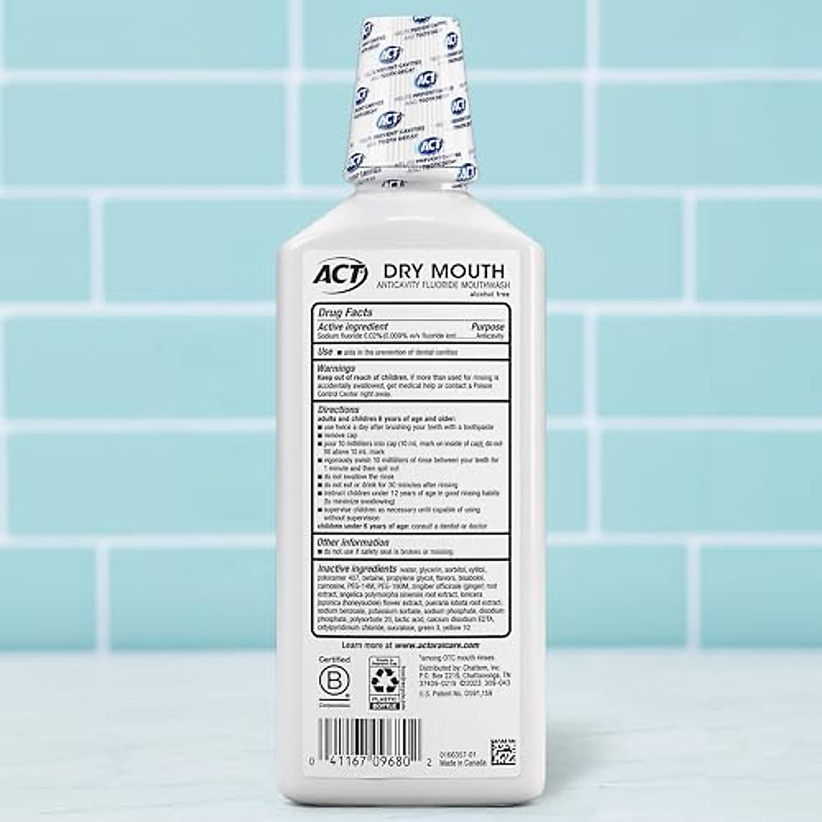 ACT Dry Mouth Anticavity Zero Alcohol Fluoride Mouthwash 18 fl. oz. Soothing Mint