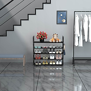 Hsscblet 5 Tiers Metal Shoe Rack,Adjustable Shoe Shelf Storage Organizer with Hooks,Stackable Boot & Shoe Storage,for Entryway,Hallway,Closet,Black