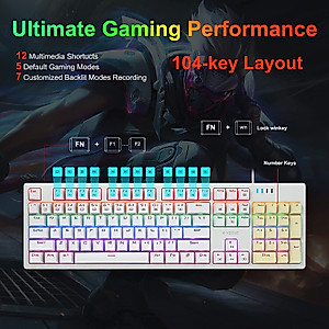 Mechanical Gaming Keyboard, E-YOOSO K-682 Rainbow LED Backlit and RGB Side Light 104 Key, High-Speed USB Data Cable-Suitable for Games and Office