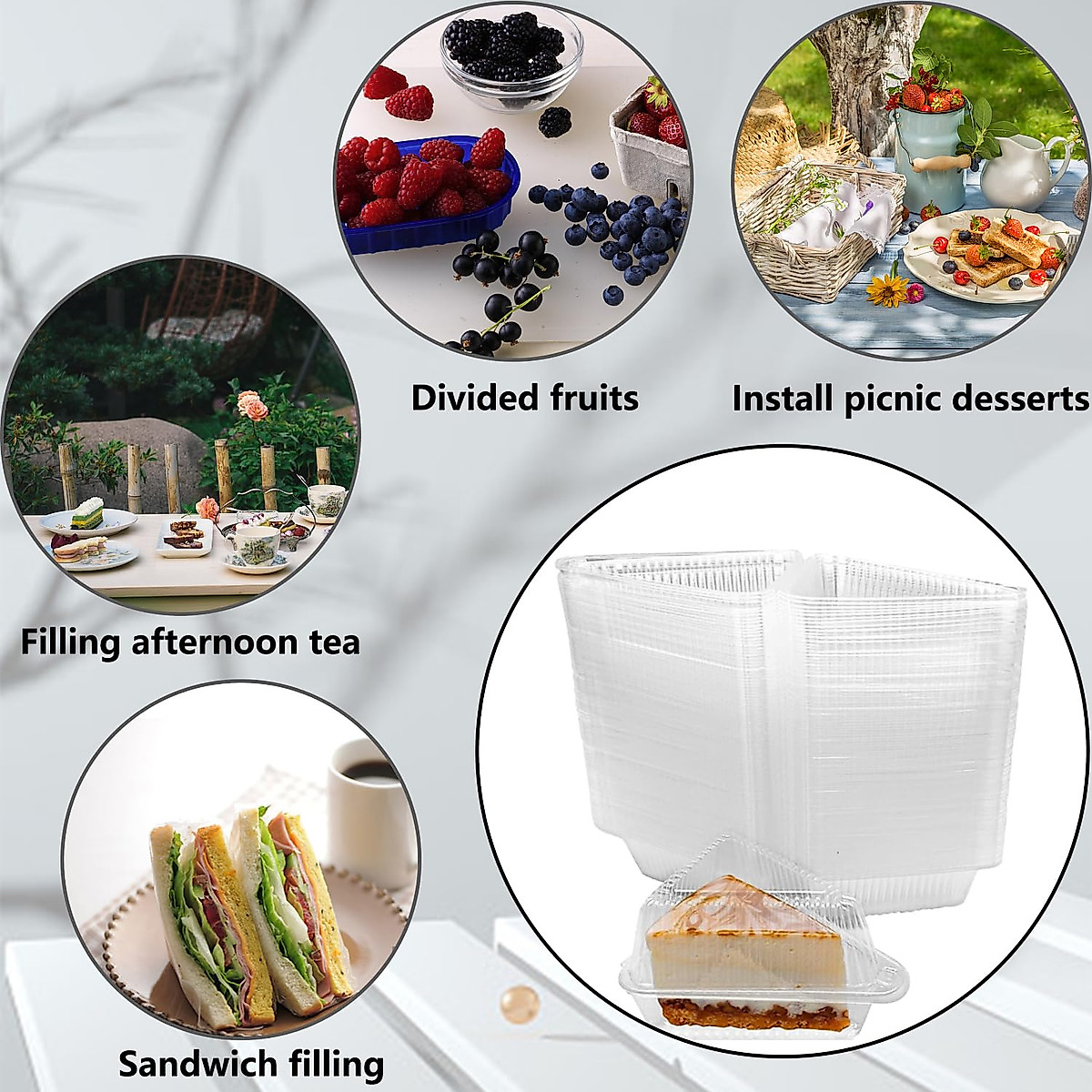 100 Pieces Cake Slice Plastic Containers, 5 Inches Hinged Lid Cheese cake Container, for Home, Bakery and Cafe