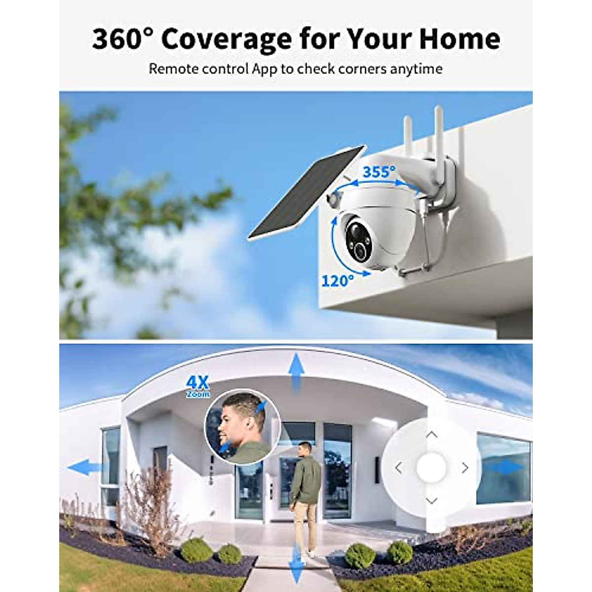 TKENPRO 2K Security Cameras Wireless Outdoor With Ultra HD Spotlight Color Night Vision, Solar Security Camera Outdoor With PIR Detection, Pan Tilt, 4X Digital Zoom, 2.4GHZ Wi-Fi, IP65 Waterproof