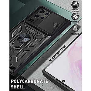 Multipurpose case for Samsung Galaxy S22 Ultra 6.8 inches Case with Slide Lens Cover, Shockproof with Built-in 360° Rotate Kickstand Magnetic Protective Case (Black)