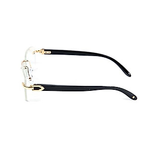 Vintage Small Clear Lens Rimless Retro Yellow Gold Plated Frame Hip Hop Rectangle Men Frameless 90’s Shades Black Arm Fashion Frameless Square Clear Tinted Glasses