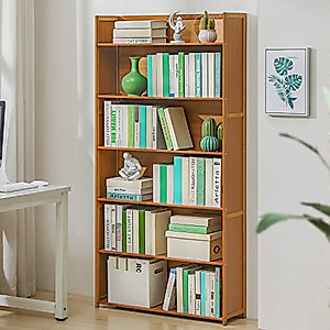 MoNiBloom 6 Tier Open Shelf, Bamboo Large Multifunctional Bookcase Storage Cabinet Display Shelves Organizer for Living Room Bedroom Study Room, Brown