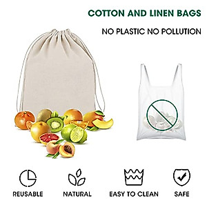 colmeguna 10 Pack 11x13 inch Reusable Produce Bags, Handmade Unbleached Cotton and Linen Fabric Bags with Drawstrings for Shopping & Storage Vegetable Bread Accessories (Large)