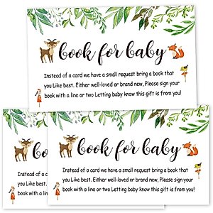 50 Pack Books for Baby Shower Request Cards, Woodland Floral Books for Baby Insert Cards, Baby Shower Invitation Inserts
