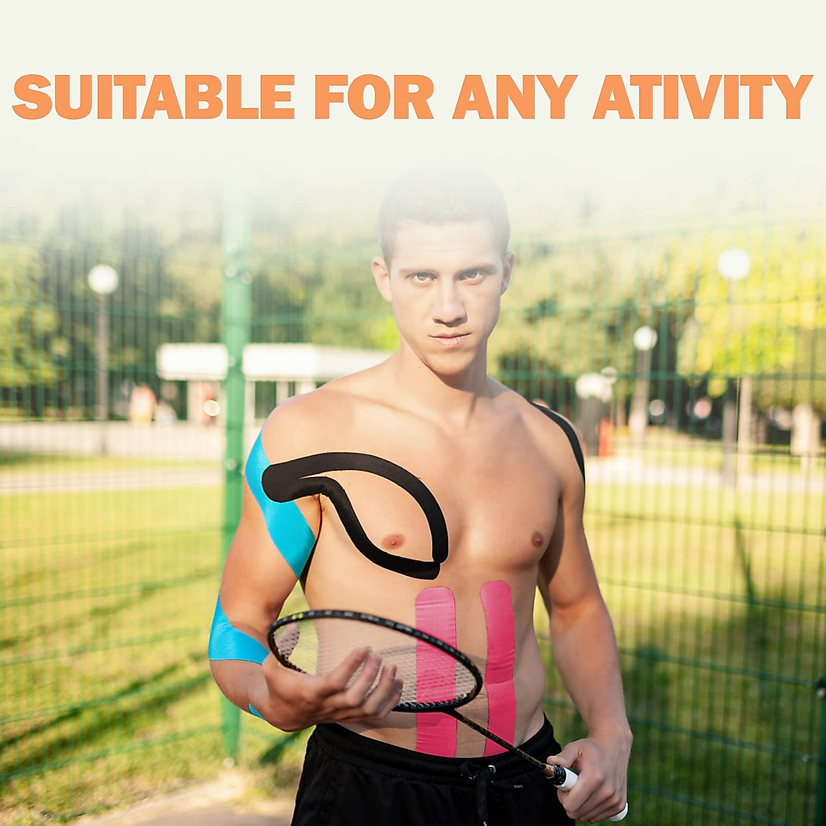 OK TAPE Basic Original Cotton Kinesiology Tape (2 Pack), Elastic Water Resistant Therapeutic Athletic Tape, Latex Free, Pain Relief, Injury Recovery, Uncut K Tape 2in×16.4ft - Black