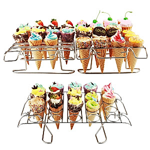 Cupcake Cone Baking Rack, Ice Cream Cone Stand Holder, Waffle Cone Holder,Stainless Steel,20 Capacity Foldable (1)