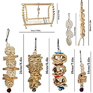 N / A 7/8 pcs Bird Toys, Parrot Natural Wood Hanging Swing Standing Climbing Chewing Perch Hammock Rope Ladder Bell Bird Cage Toys for Parrots, Love Birds, Parakeet, Mynah, Conure, Cockatiel