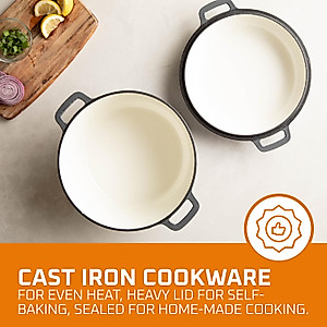 Bruntmor 2-in-1 Enamel Cast Iron Dutch Oven With Handles - Crock Pot Grey Cast Iron pot with Skillet lid - All-in-One Cookware Braising Pan for Casserole Dish - 5 Quart, Grey