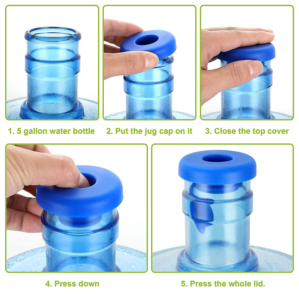 QTLCOHD 8 Pack 5 Gallon Water Jug Cap Reusable 5 Gal Water Jug Caps Silicone Water Bottle Caps Water Jug Cover Replacement No Spill for 55mm Standard/Screw/Crown Bottle Water Dispenser Caps