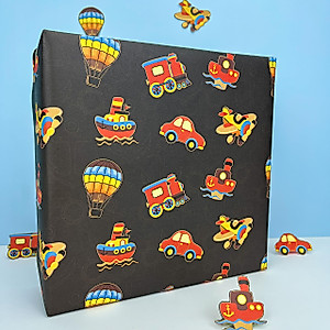 Dtiafu Car Wrapping Paper for Boys Kids Men - 10 Sheets Folded Flat Kraft Wrapping Paper - Nautical Boat/Anchor/Truck/Car/Train Gift Wrap for Birthday Baby Shower - 20 x 28inch Per Sheet