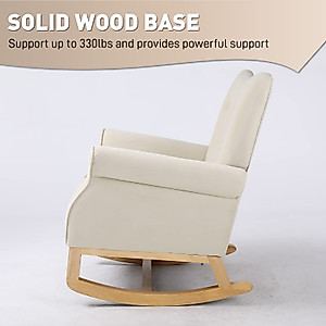 OUYESSIR Rocking Chair for Nursery, Upholstered High-Back Accent Arm Chair, Comfortable Rocker Fabric Padded Seat, Modern Leisure Single Glider Chair for Living Room, Hotel, Bedroom (Beige)
