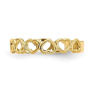 14k Yellow Gold Polished Open Love Hearts Toe Ring Jewelry for Women