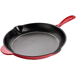 MAGEFESA Cast Iron Skillet FERRO, optimal retention and heat distribution, for all types of Cooktop, induction, oven safe, energy saving, easy cleaning, long durability (RED SKILLET, 12.2”)