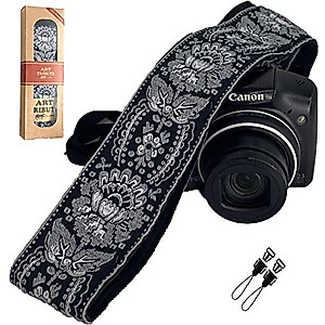 Art Tribute Camera Strap Royal Silver & Black Woven For All DSLR Camera. Embroidered Elegant Universal Neck & Shoulder Strap, Unique Pattern, Best Gift for Men & Women Photographers