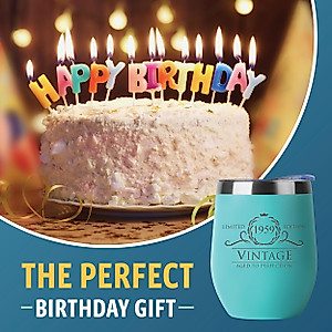 65th Birthday Gifts for Women, Vintage 1959 Stemless Wine Tumblers for Women, 65 Year Old Gifts Ideas, Wife, Mom, Friends, Sister, Turning 65 and Fabulous Birthday Gifts Wine Tumbler, 12oz Mint