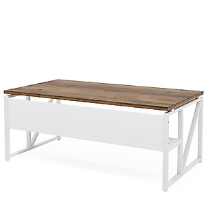 Tribesigns 63 inches Computer Desk with Bottom Storage Shelf Home Office Desk Writing Table for Workstation,Dark Walnut + Steel Leg， Cabinet not Included (Light Walnut, 63-inch-with Shelf)