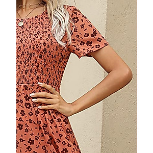 Maggeer 2023 Womens Summer and Fall Maxi Dress Modest Smocked Tiered Floral Short Sleeve Dress for Women Floral XL