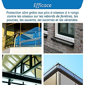 VIIRKUJA 118" Stainless Steel Bird Spikes - Bird Deterrents for Outside - Total Length 118" / 12x Elements of 10" Each - Pigeon Spikes - Bird Protection for The Roof, Balcony and Winter Garden