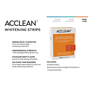 Acclean 10% Hydrogen Peroxide Teeth Whitening Strips; Dissolvable Whitening Strips for 28 Treatments; One (1) Box of 56 Dissolvable Teeth Whitening Strips