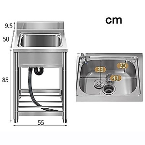 Free Standing Sink Stainless Steel Kitchen Sink Outdoor Utility Sinks Single Bowl Garden Sink with Cold and Hot Water Tap Catering Sink,Cold Water-1