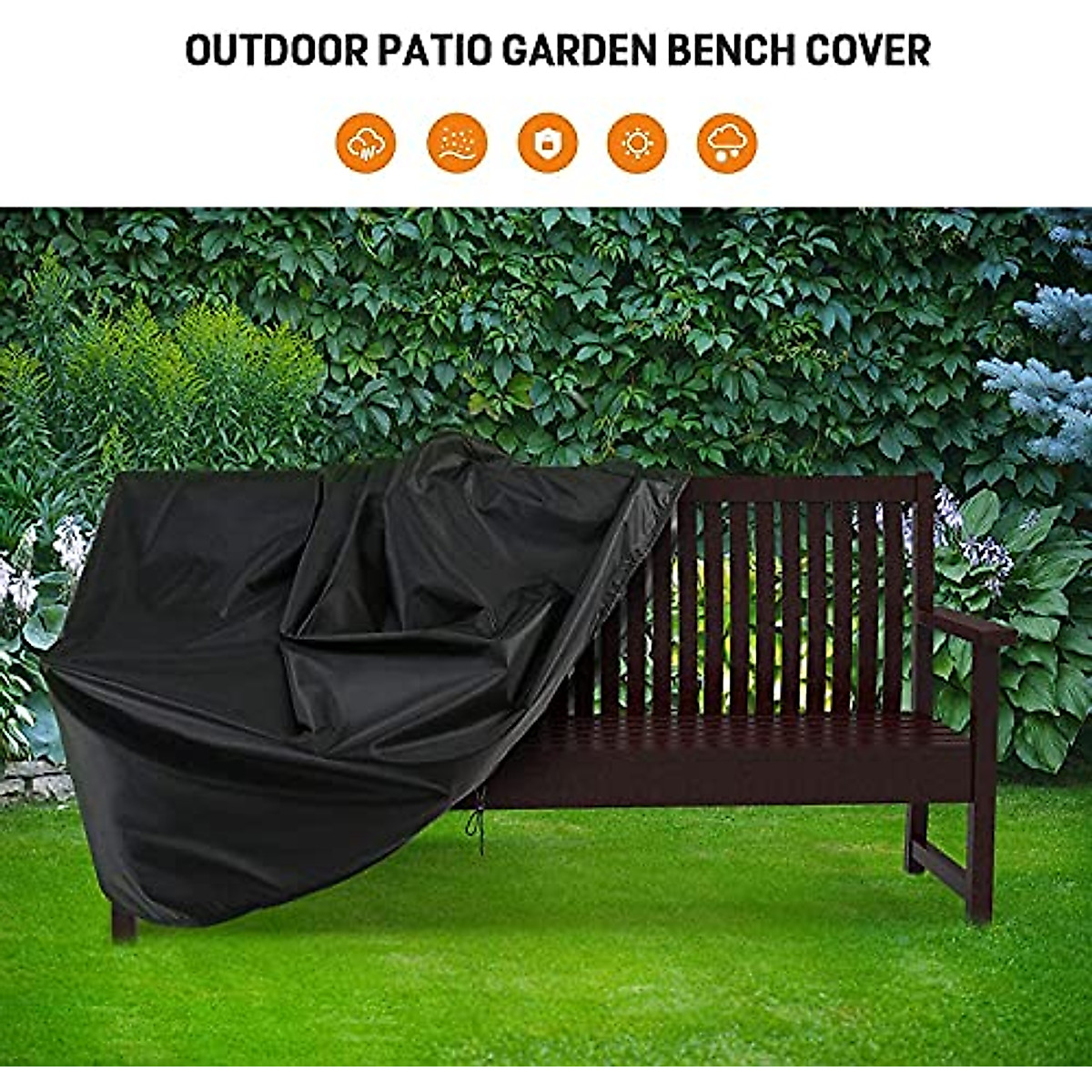 POMER Garden Bench Covers 2 Seater, Waterproof and Anti-UV Durable Fabric Outdoor Patio Loveseat Cover for 2/3 Patio Sofa
