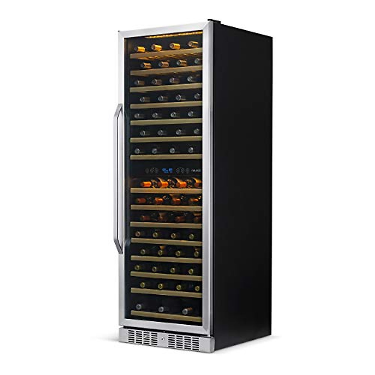 NewAir 24" Wine Cooler Refrigerator, Large 160 Bottle Built-in or Freestanding Dual Zone Wine Cellar in Stainless Steel with Precision Thermostat, and Full Extension Beechwood Shelves