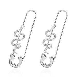 Snake Earrings for Women Gold Safety Pin Hoop Earrings Paper Clip Hoop Earrings for Women(A:Silver)