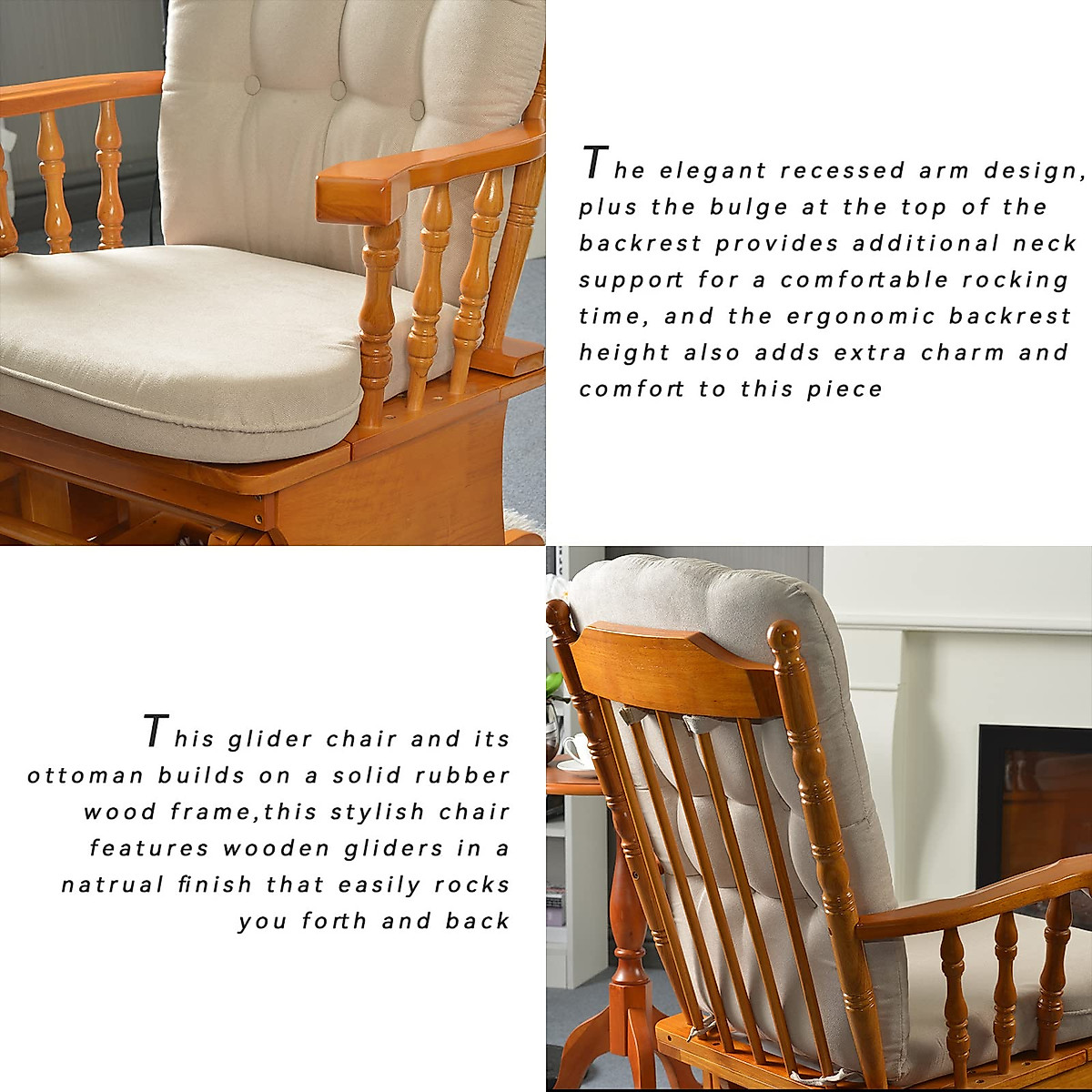 Dvasovio Rustic Glider Chair for Nursery with Ottoman, Resistant Rubber Wood Nursery Glider and Ottoman Sets for Relaxing, Rocking Chair for Living Room Bedroom