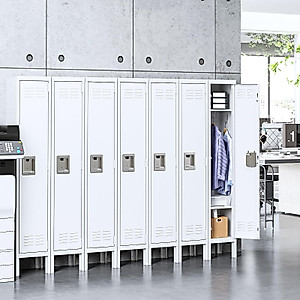 Yizosh Metal Lockers for Employees with Lock, Employees Locker Storage Cabinet with 1 Doors, Tall Steel Storage Locker for Gym, School, Office (White, 1 Door)