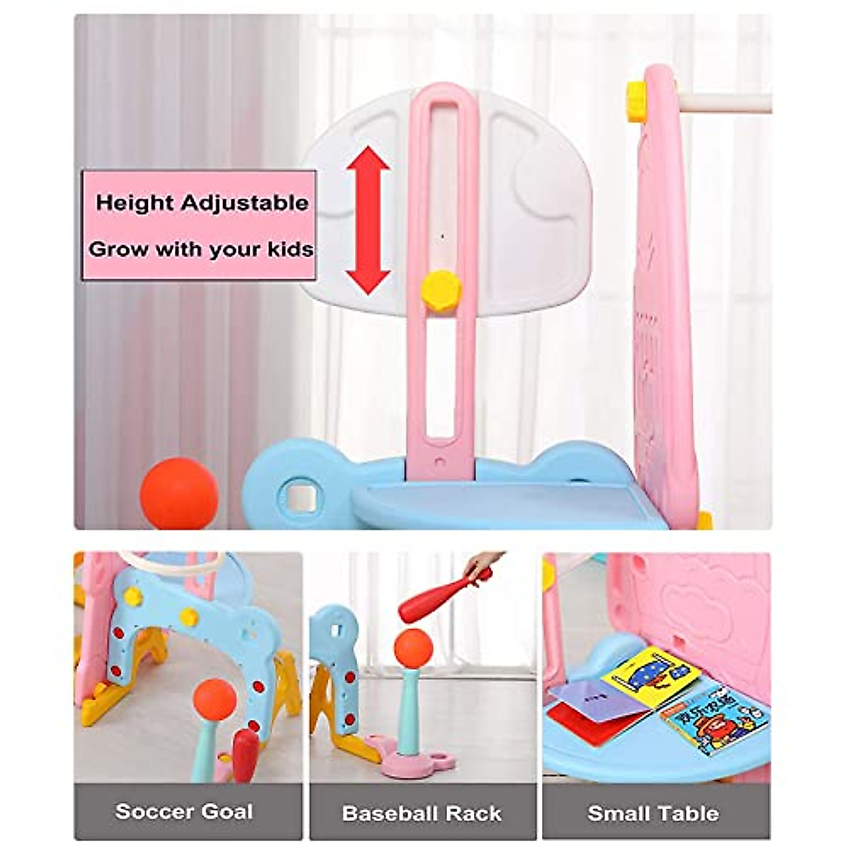 UNICOO - Toddler Slide and Swing Set, Kids Indoor and Outdoor Playground Combination for Boys & Girls (Kids Playground Set-8 in 1 - Mixed Color)