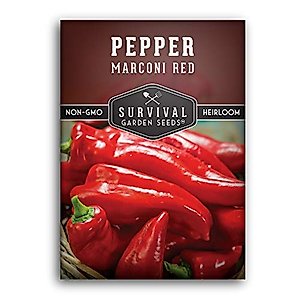 Survival Garden Seeds - Marconi Red Pepper Seed for Planting - Packet with Instructions to Plant and Grow Long Sweet Italian Peppers in Your Home Vegetable Garden - Non-GMO Heirloom Variety
