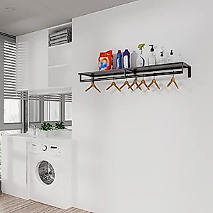 Audmore Wall Mounted Clothes Rack with Top Shelf, 46.5'' Industrial Clothing Rack Heavy Duty, Metal Shelf with Hanging Rod, Garment Rack Laundry Room Shelves, Space Saving