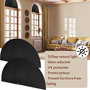 Fainne 2 Pcs 36" x 72" Arch Half Circle Window Shades Window Pleated Blinds Light Filtering Pleated Fabric Shade Arch Window Shade Blackout for Half Moon Arch Windows, Easy to Cut and Install (Black)