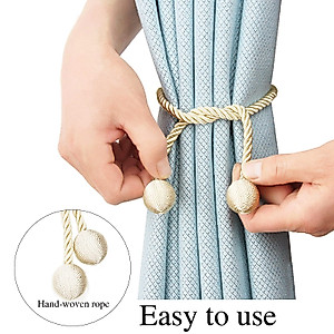 Hangtty 4 Pack Curtain Tiebacks Elegant Decorative Curtain Tie Backs Rope Curtain Holders for Drapes Window Treatment Holdbacks for Drapes or Curtains, Beige
