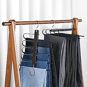 Wetheny Pants Hangers Space Saving 2 Pack-Wooden Hangers for Pants Scarf Jeans Skirt- Multifunctional Pants Rack for Closet Organizers and Storage