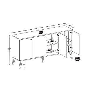 Prepac Milo Mid-Century 4 Door Buffet, 16" D x 64" W x 32" H, Drifted Gray/White