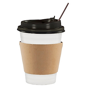 Sugarman Creations 12oz White Disposable Coffee Cups with Leak-Proof Lids. 130-Pack. Hot and Cold Beverage Drinking Cups. Jumbo Set of Paper Cups, Lids, Heat Resistant Sleeves and Stirrers